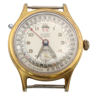 1950's Eloga Triple Date Calendar Mechanical 17J Men's Vintage Watch AS ...