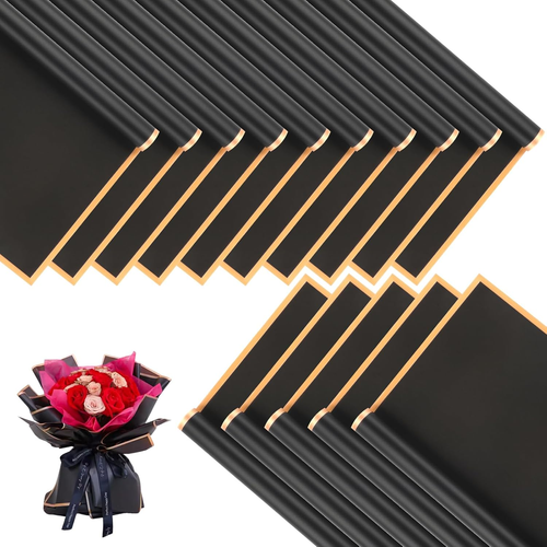 20 Sheets Waterproof Flower Wrapping Paper Black Floral Bouquet DIY ...