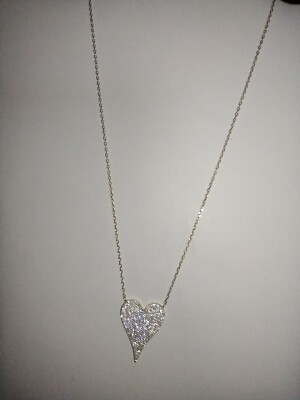 Vintage 925 Sterling Silver and Rhinestone Heart Pendant Necklace 16 ...