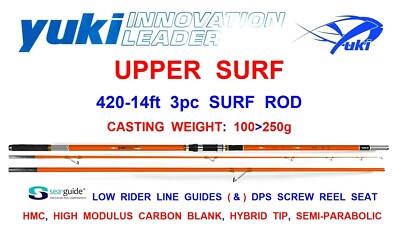 NEW YUKI UPPER SURF 14ft 3pc BEACHCASTER ROD SEA FISHING HMC CARBON ...