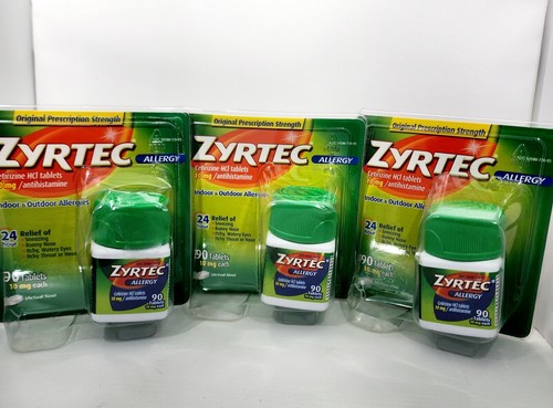 THREE (3) Zyrtec Allergy 24 Hour 10mg 90 count Tablets 270 Total Count ...