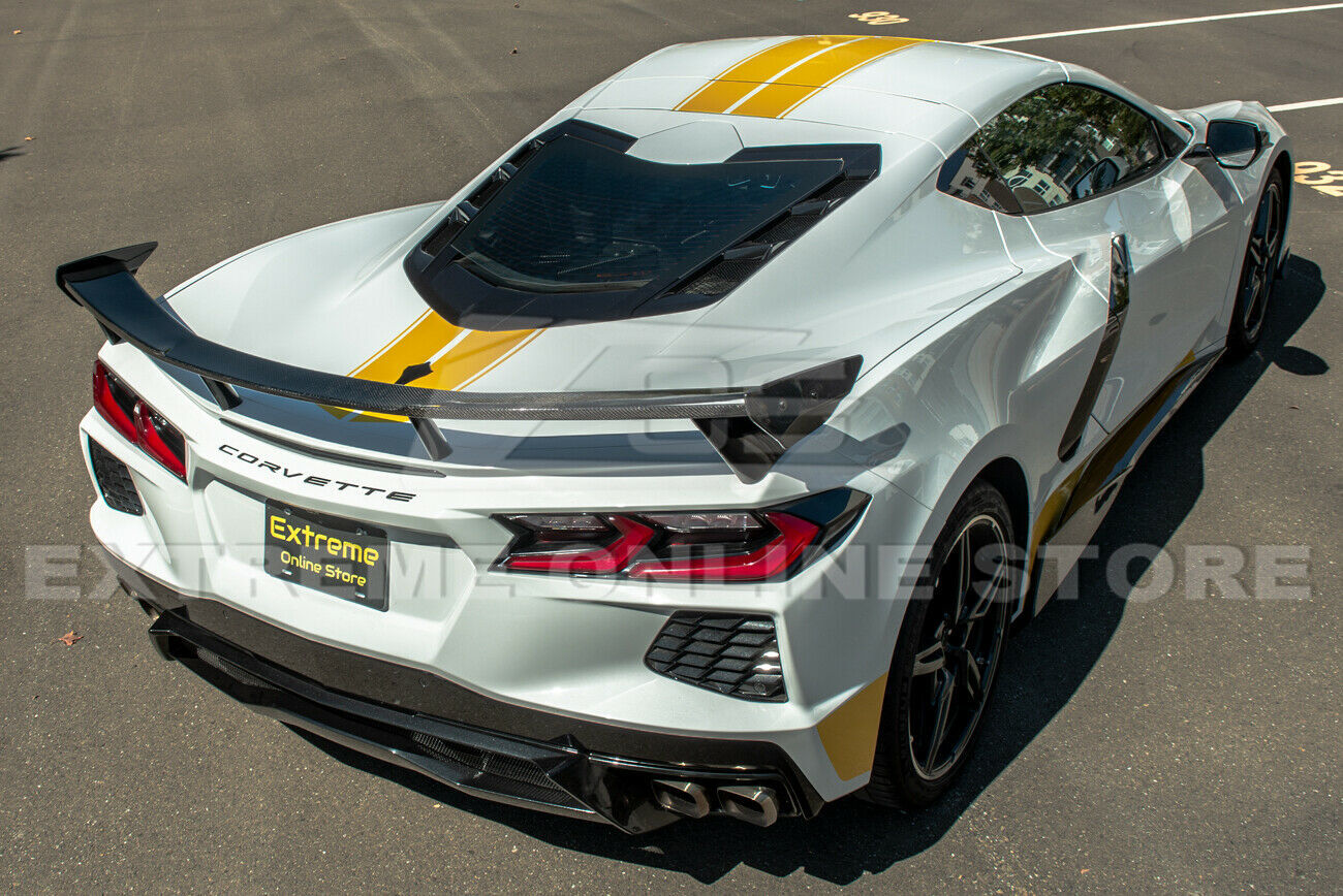 EOS GM Carbon Fiber High Rear Trunk Spoiler Wing For Corvette C8 20-Up ...