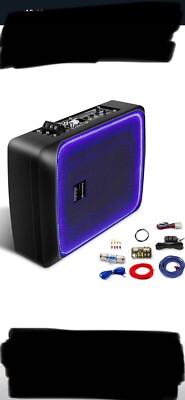9” Slim Under Seat Powered Car Subwoofer Built In Amplifier Blue LED ...