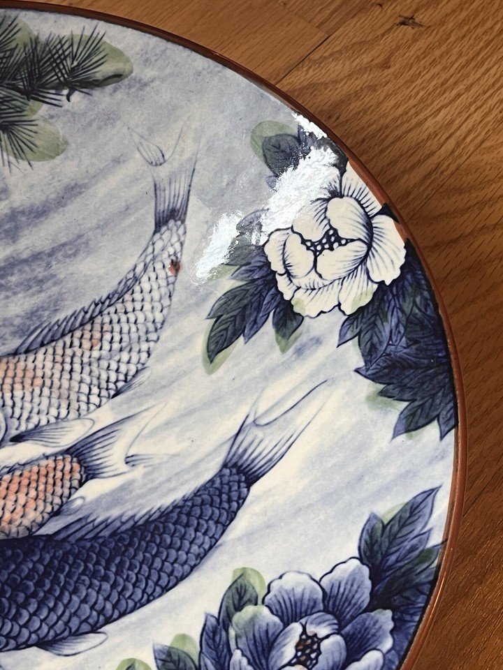 Large Koi Fish Lotus Flowers Serving Bowl Centerpiece Vintage Sun Ceramics Japan | eBay