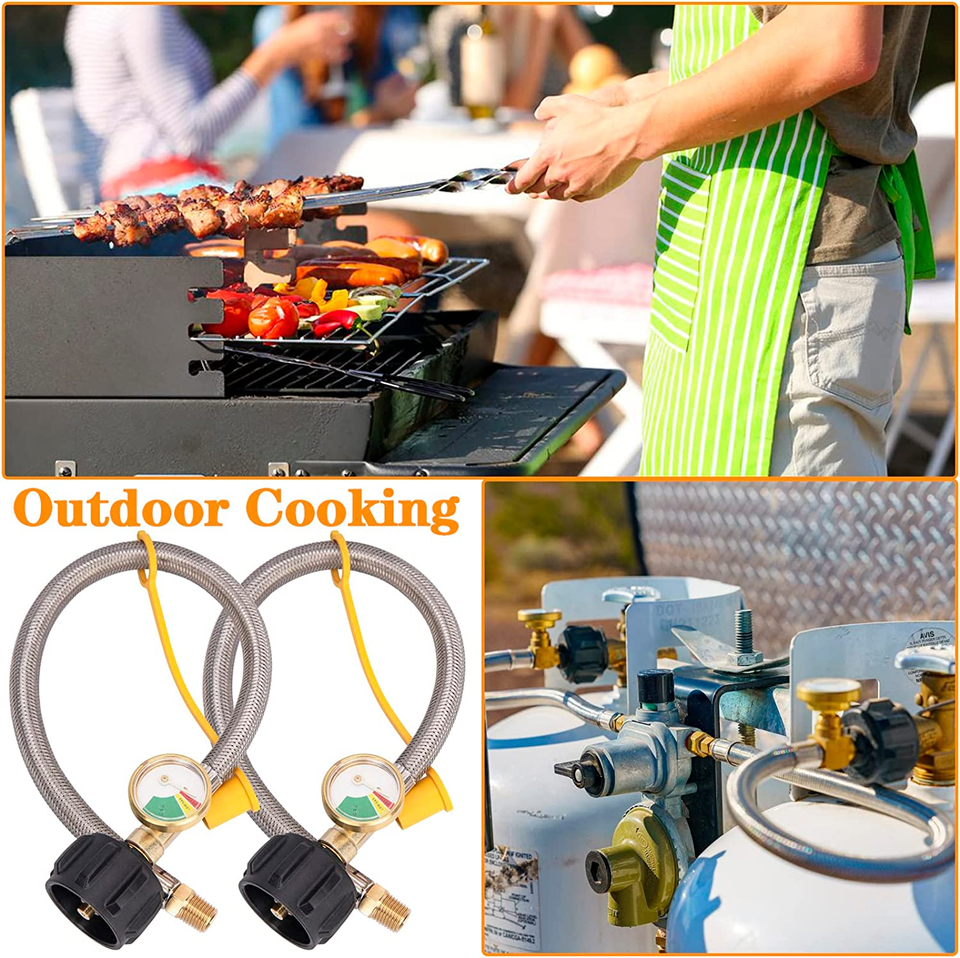 2PCS 15 In Male 1/4" NPT QCC1 RV LP Propane Pigtail Hoses with Gauge ...