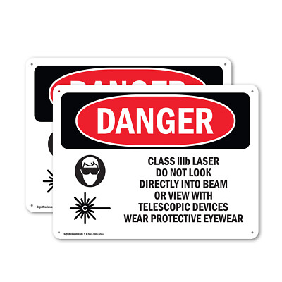 (2 Pack) Class IIIb Laser Do Not Look Into Beam OSHA Danger Sign Decal ...