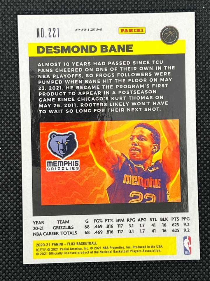 2020-21 Flux Blue Prizm Desmond Bane Rookie Card #221 32G | eBay
