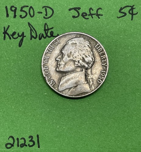 1950 D Jefferson Nickel 5 Cent Piece Circulated 5c US Coin Actual Coin ...
