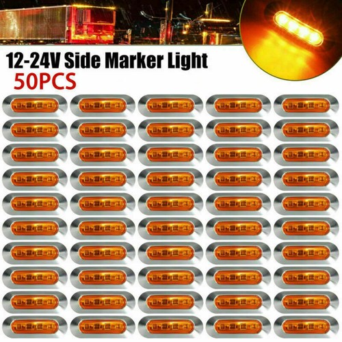 10-50X Amber 4 LED Side Marker Indicator Lights Lamp Auto Truck Trailer ...
