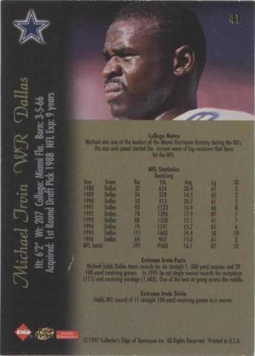 1997 Collector's Edge Extreme Michael Irvin #41 for sale | eBay