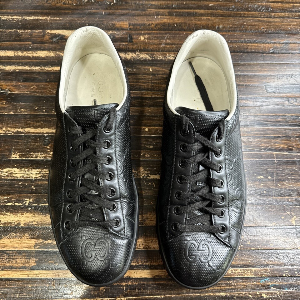 GUCCI Black Ace GG Embossed Sneaker Mens Size 8.5 US/ Gucci 8 | eBay