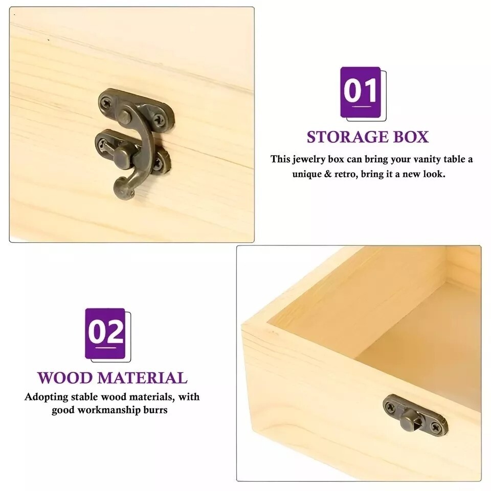 Wooden Natural Finish Keepsake Chest Storage Boxes With Hinged Lid ...