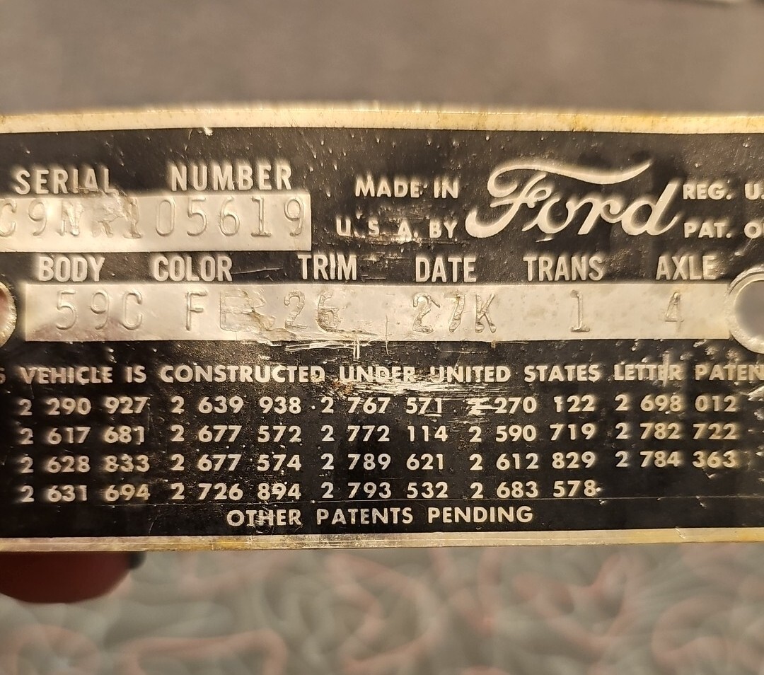 FORD Ranch Wagon 1959 Data Plate OEM Serial Number ID Tag Trim Body | eBay