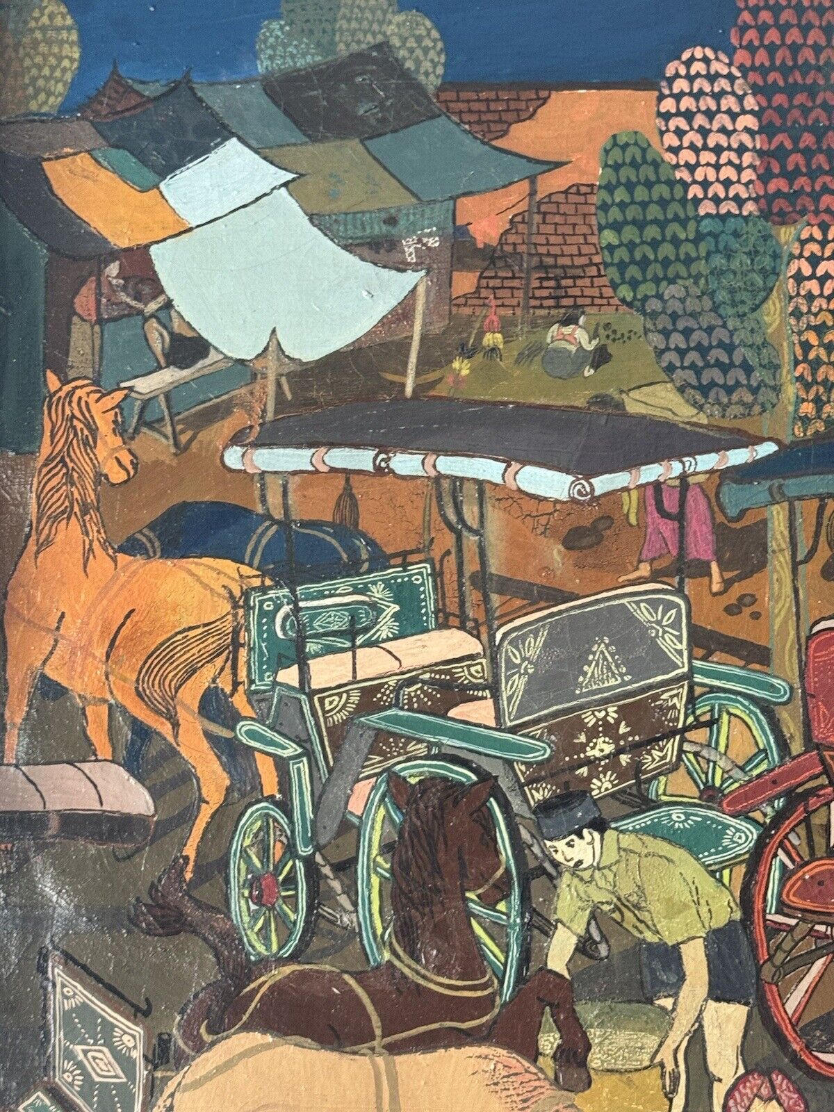 ANTIQUE MALAYSIA MODERN FOLK ART LANDSCAPE OIL PAINTING OLD ASIAN DATUK ...