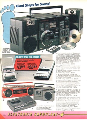 1986 VINTAGE AM/FM STEREO RADIO & CASSETTE & CD PLAYER PRINT AD - 80'S ...