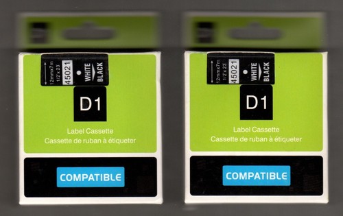 Lot of 2 D1 Label Cassettes for Dymo Label Maker, 45021, White on Black ...