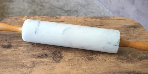 Marble Rolling Pin Gray/White, Solid, 10" Long, Heavy Duty With Wooden ...