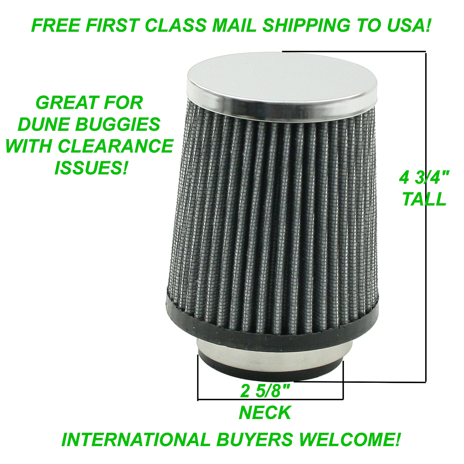 EMPI 9004 POD STYLE AIR CLEANER 2 5/8 NECK 4 3/4 HIGH VW BEETLE BUGGY ...