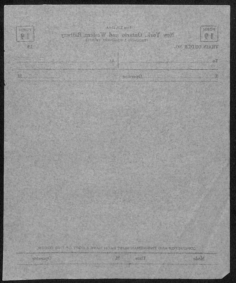 New York, Ontario and Western Railway "Train Order" Form - Unused on ...