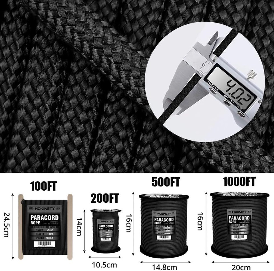 1000Ib Paracord Rope - 100Ft / 200Ft / 500Ft / 1000Ft 4Mm,12 Strand ...