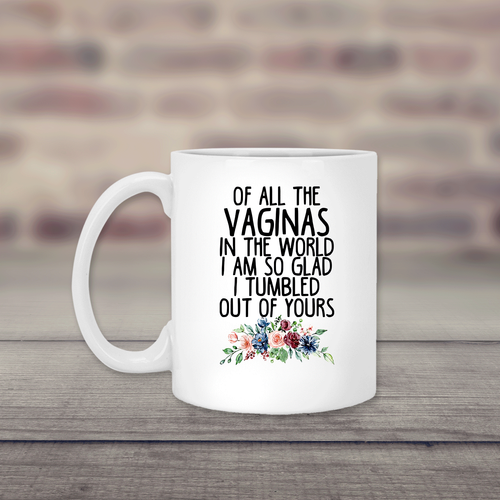 Of All The Vaginas In The World So Glad I Tumbled Out Of Yours Mug ...