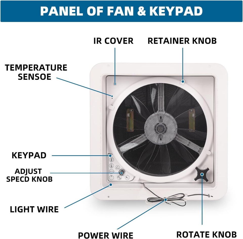 RV Roof Vent Fan 14" 12V Remote Control Roof Vent Low Noise w/Rain ...