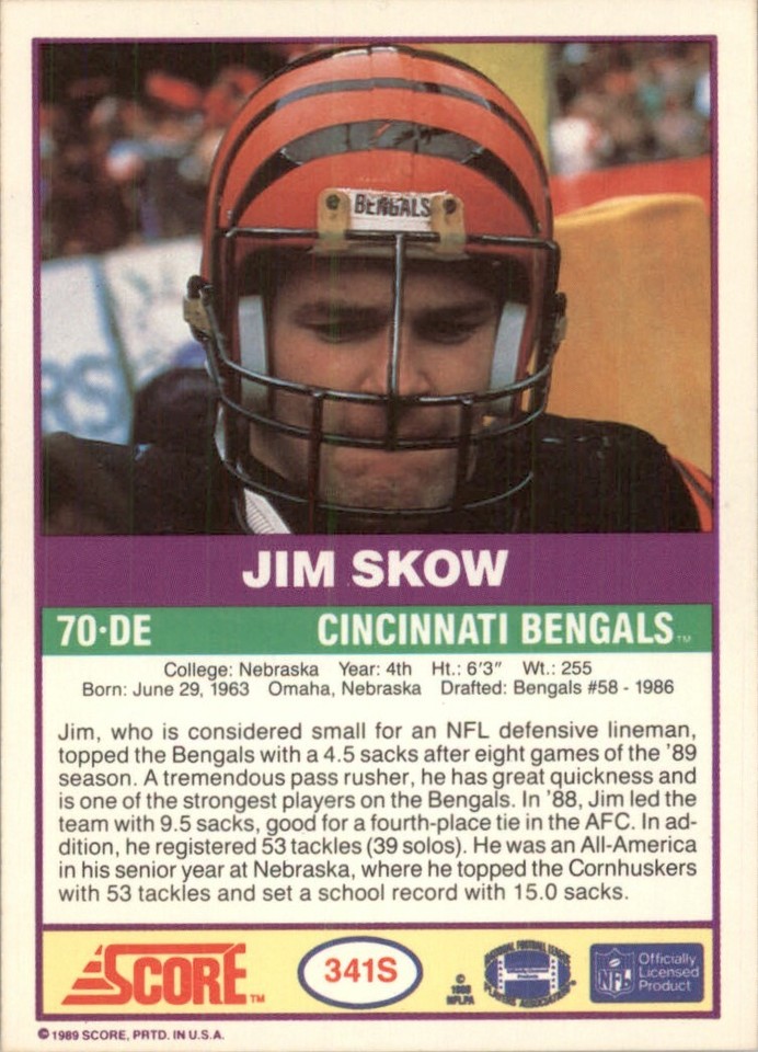1989 Score Supplemental NFL Jim Skow #341S | eBay