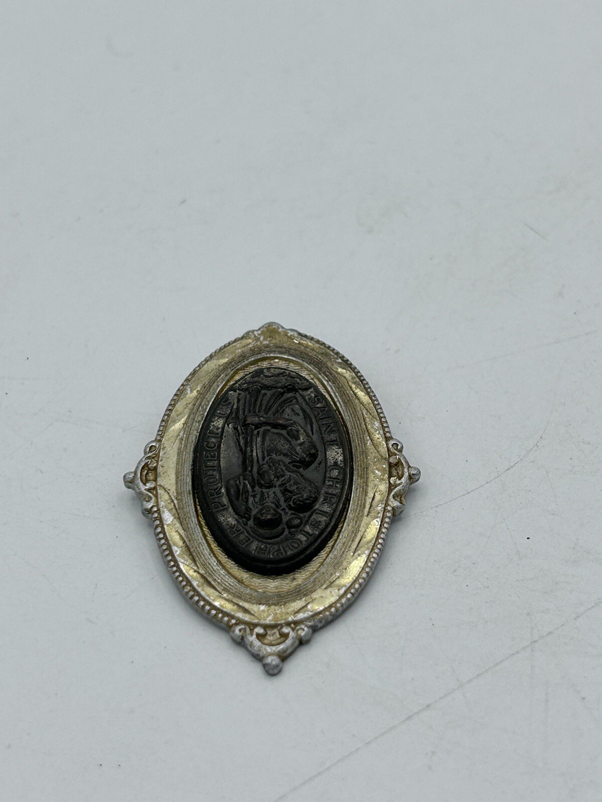 Vintage St. Christopher PROTECT US patron of travel car visor pin Auto ...