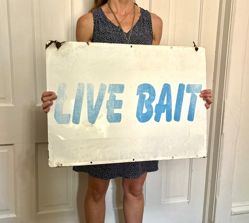 Vtg Live Bait Authentic Hunting Fishing Guns Ammo Metal Double Sided ...