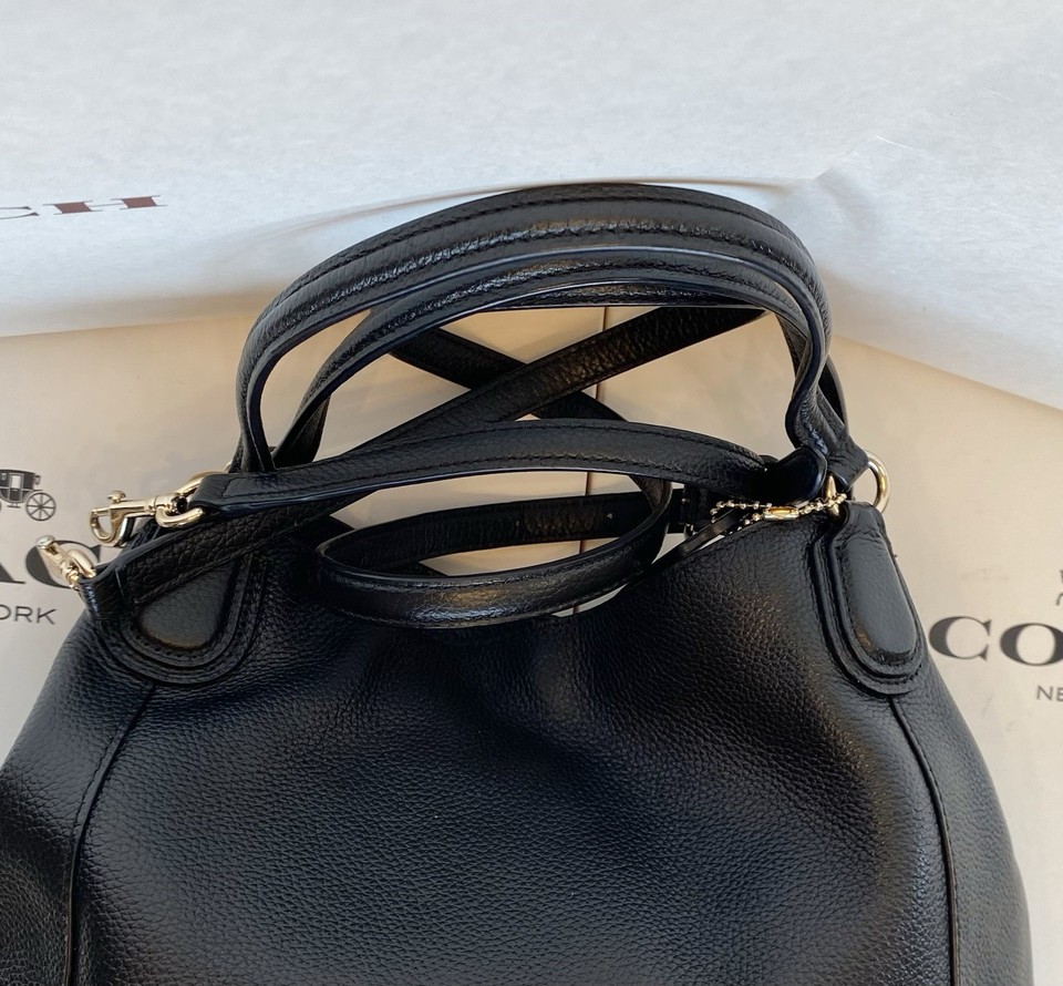 Coach 35983 Edie 28 Black Polished Pebbled Leather Convertible Shoulder ...
