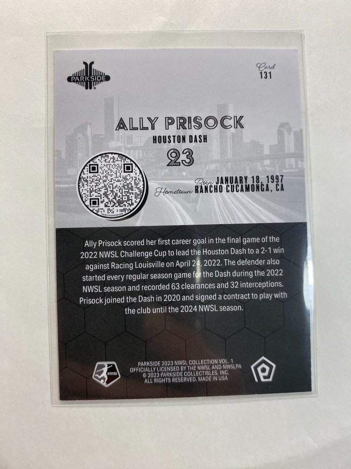 Ally Prisock 2023 Houston Dash Black & White #131 Parkside Vol. 1 NWSL ...