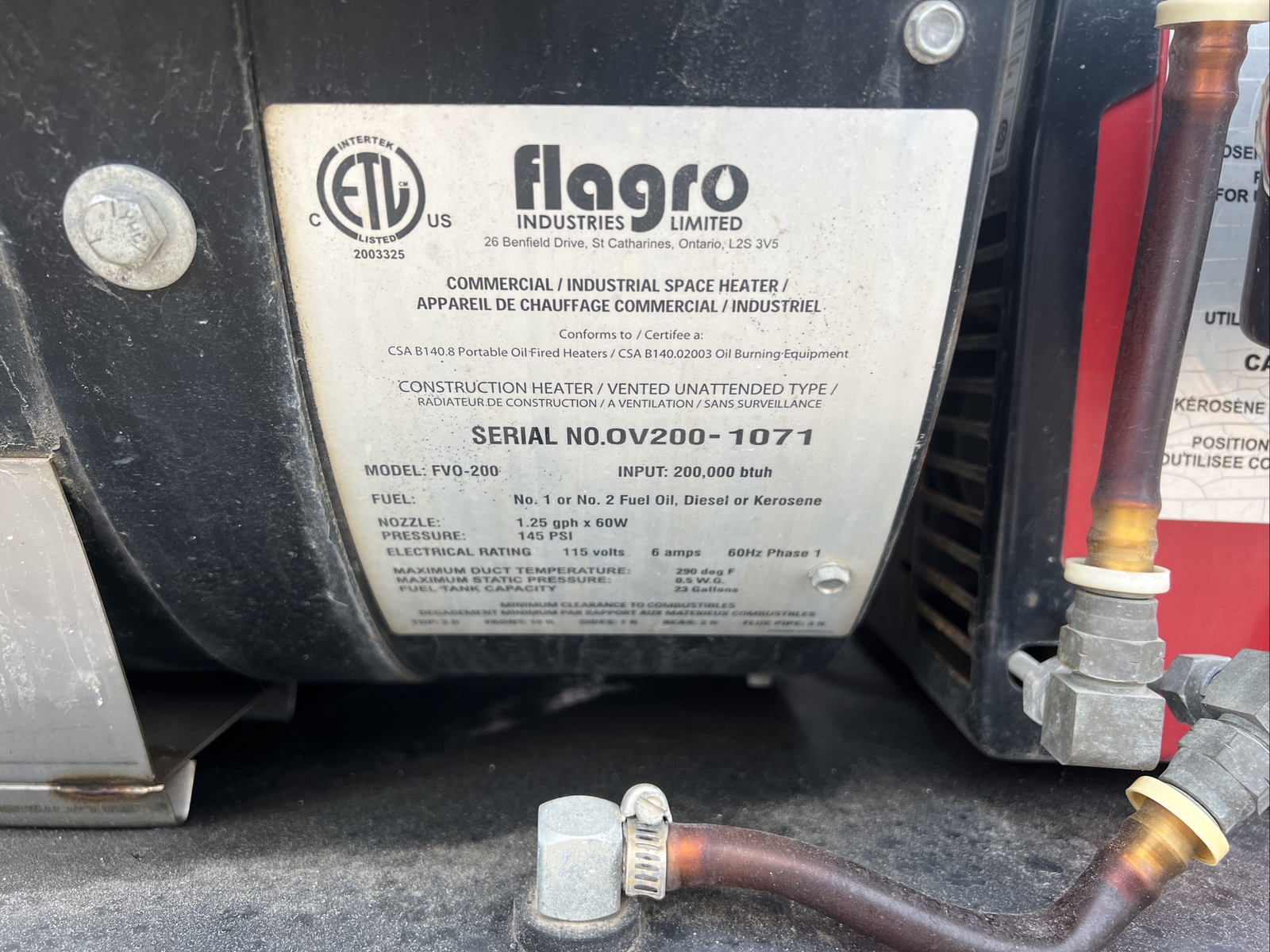 Flagro USA Indirect Heater - 200 000 BTU Diesel Kerosene Model FVO-200 ...
