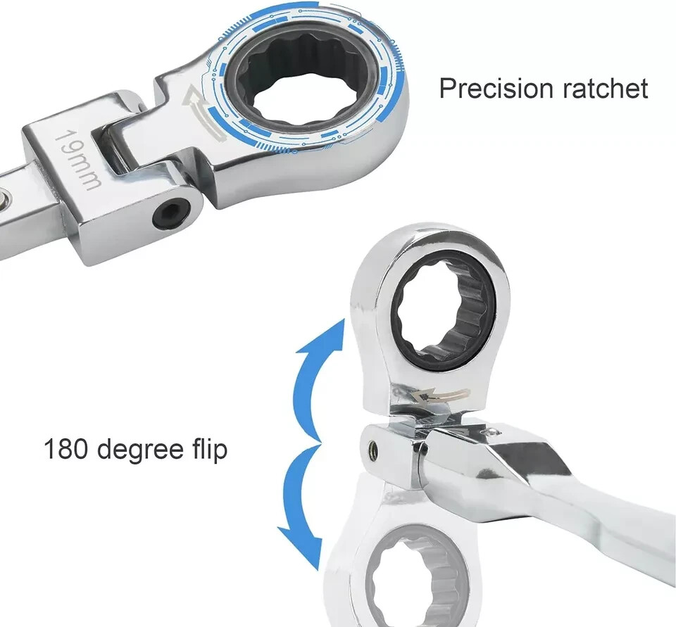 20-Pc Flex Head Ratchet Wrenches Set with Case. Metric and SAE, 8mm ...