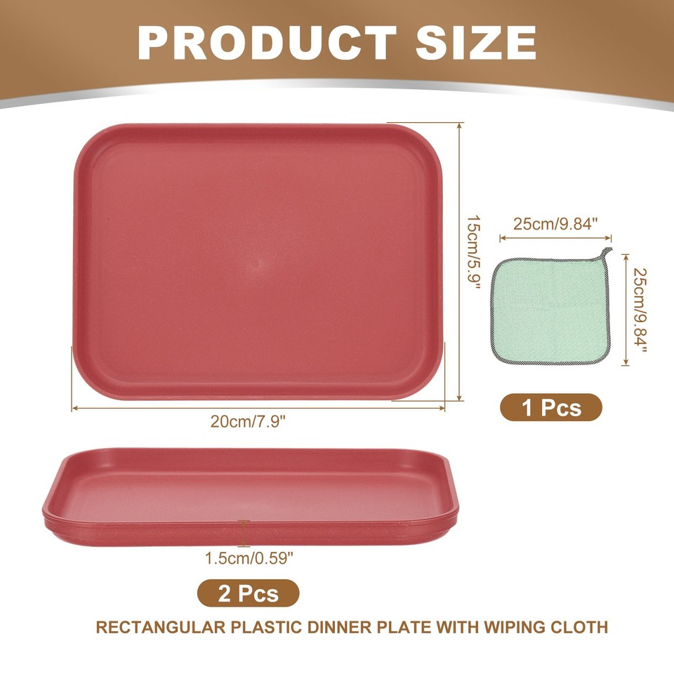 7.9x5.9" Rectangular Plates, 2 Pack Wheat Plastic Dinner Plates, Dark ...