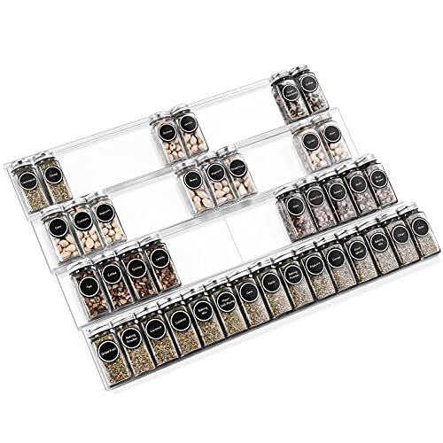 Adjustable Expandable Acrylic Spice Rack Tray - 64 Jars Spice Drawer ...