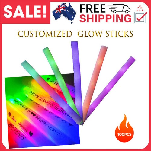 Customized 100x LED Rainbow Glow Sticks Flashing Glow In The Dark Light ...