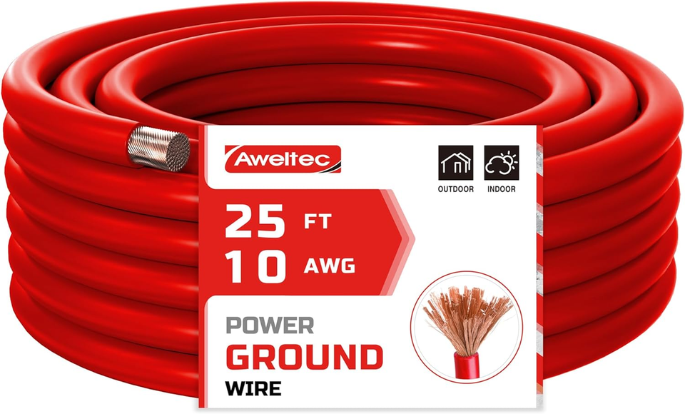 10 Gauge Wire, 25 Feet Red Power Ground Cable, Primary Automotive Wire ...