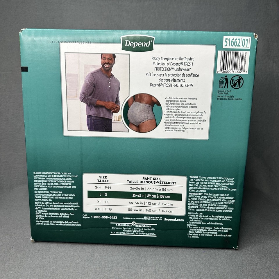 Depends fresh protection for Men size Large 40 Pack stock up 25x ...