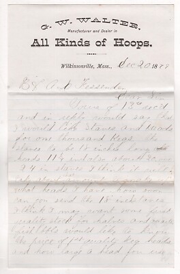 1879 GW WALTER LETTERHEAD HOOP DEALERS WILKINSON MA FESSENDEN | eBay