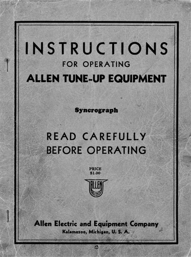 Allen Electric Co Syncrograph Distributor Tester Owners Manual Tune-up ...