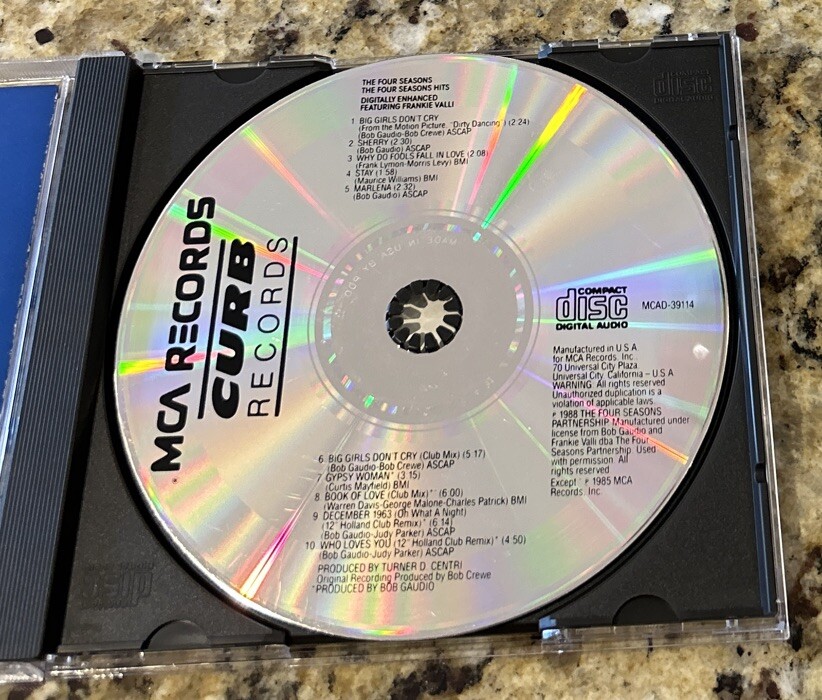 The Four Seasons Hits CD Digitally Enhanced Frankie Valli 1988 Curb MCA ...