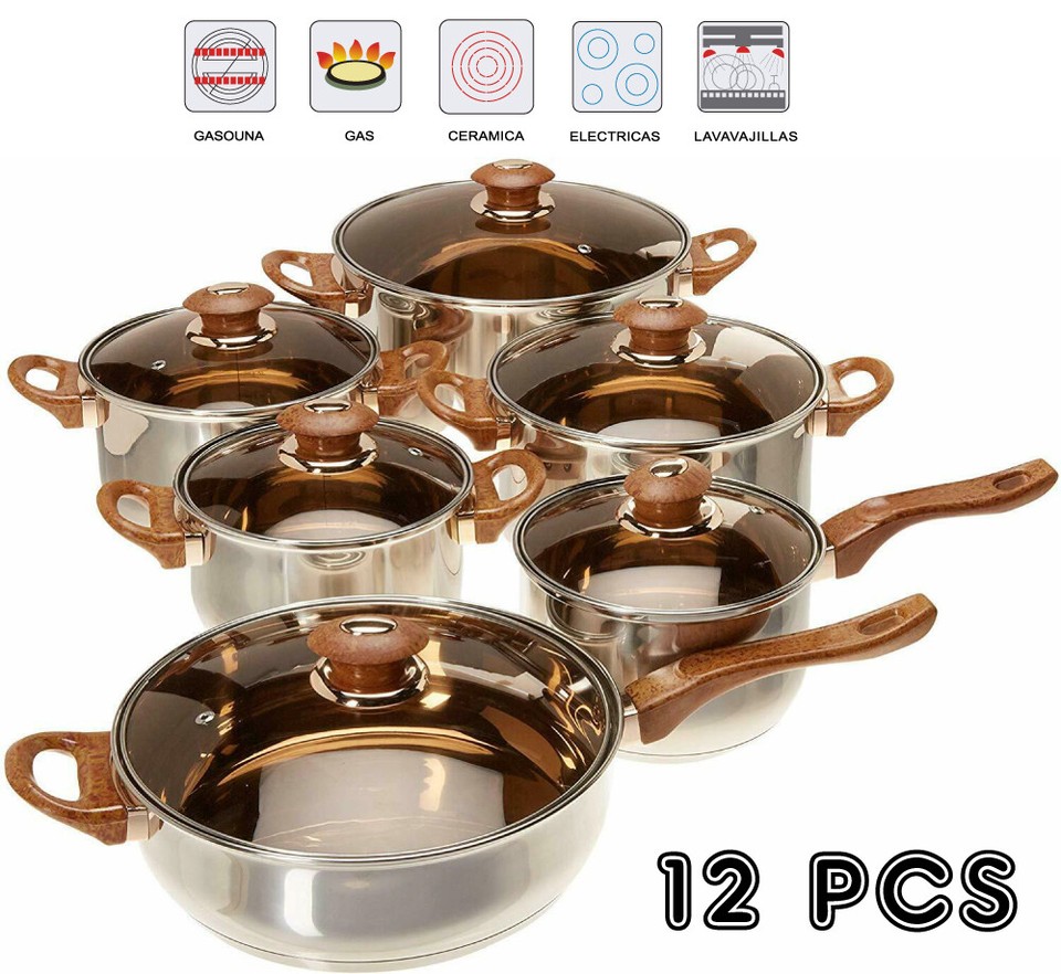 Stainless Stee Cookware Set Pots Sauce Pans Frying Pan Set 12 Pieces ...