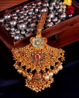 Indian Gold Plated Saree Challa Pin Women Pearl Jhumki Kundan Ethnic ...