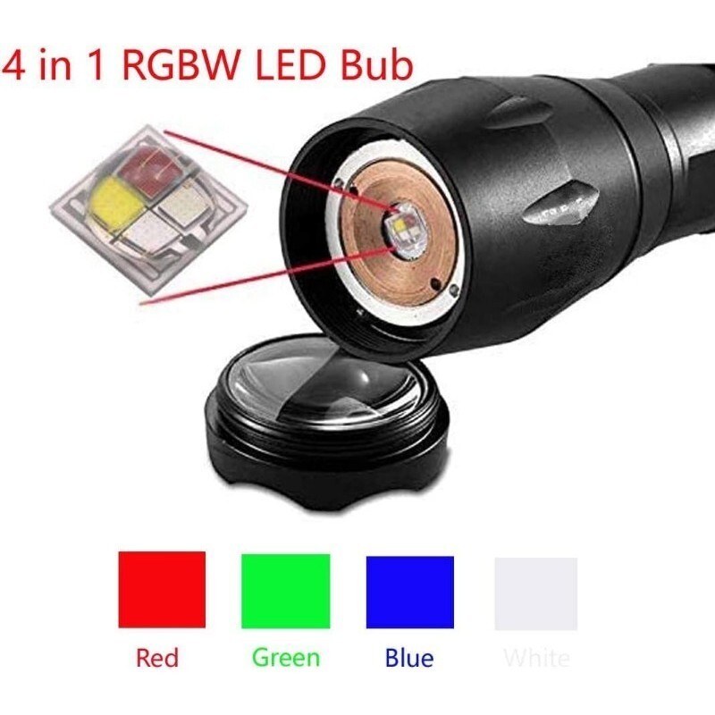 4 in 1 Multicolor Red Green Blue White Light LED Flashlight Torch ...