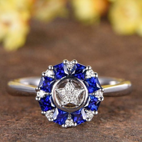 2ct Lab-Created Sapphire Engagement Ring Halo Star 14k White Gold ...