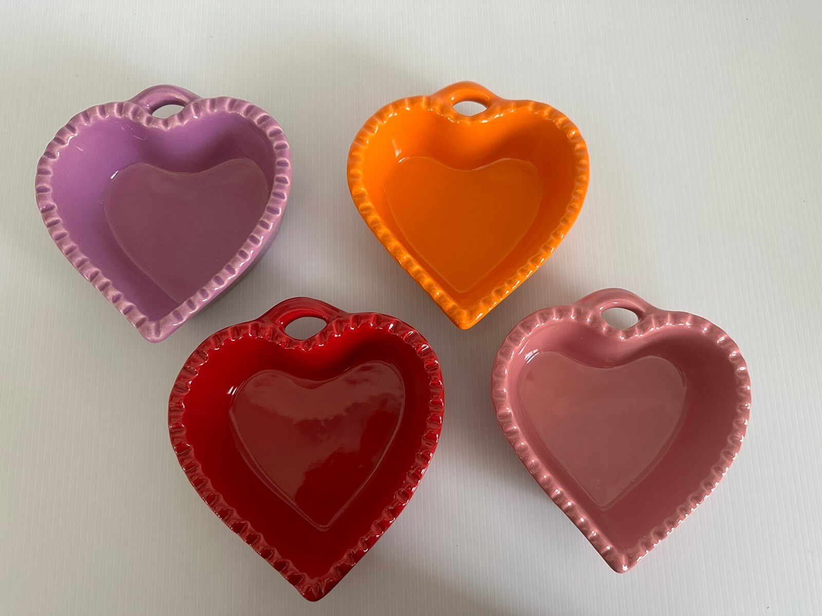 (4) Williams Sonoma Heart Shaped Ramekins Rustic Heart Candy Bowl NIB ...