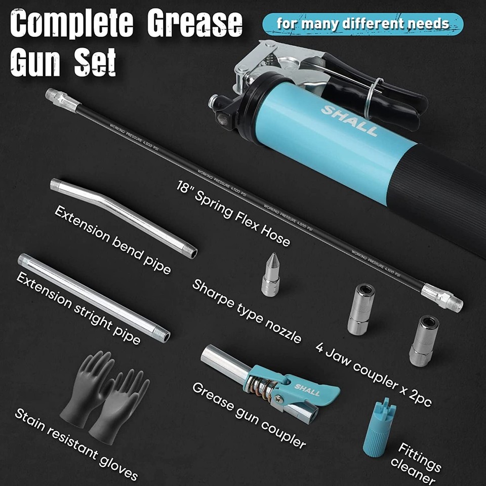 SHALL Professional Heavy Grease Gun, 7000 PSI Heavy Duty Pistol Grip ...