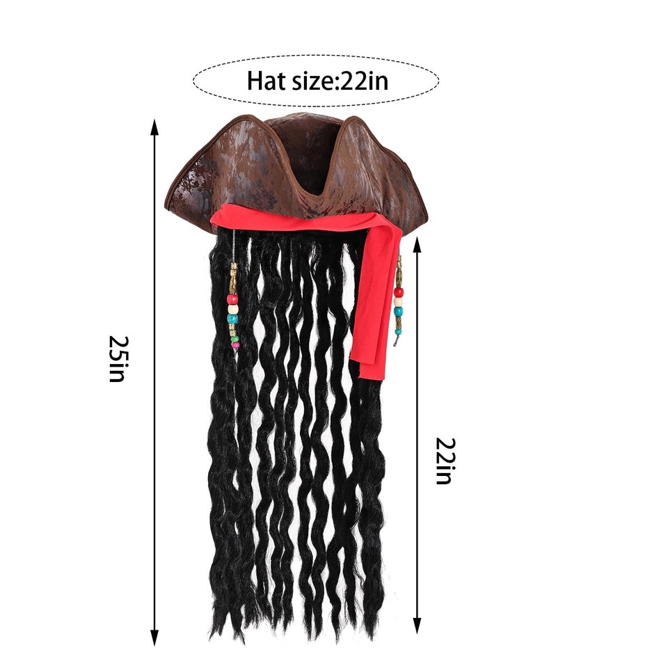 Pirate Hat with Dreadlocks Faux Leather Tricorn Pirate Hat Pirate ...