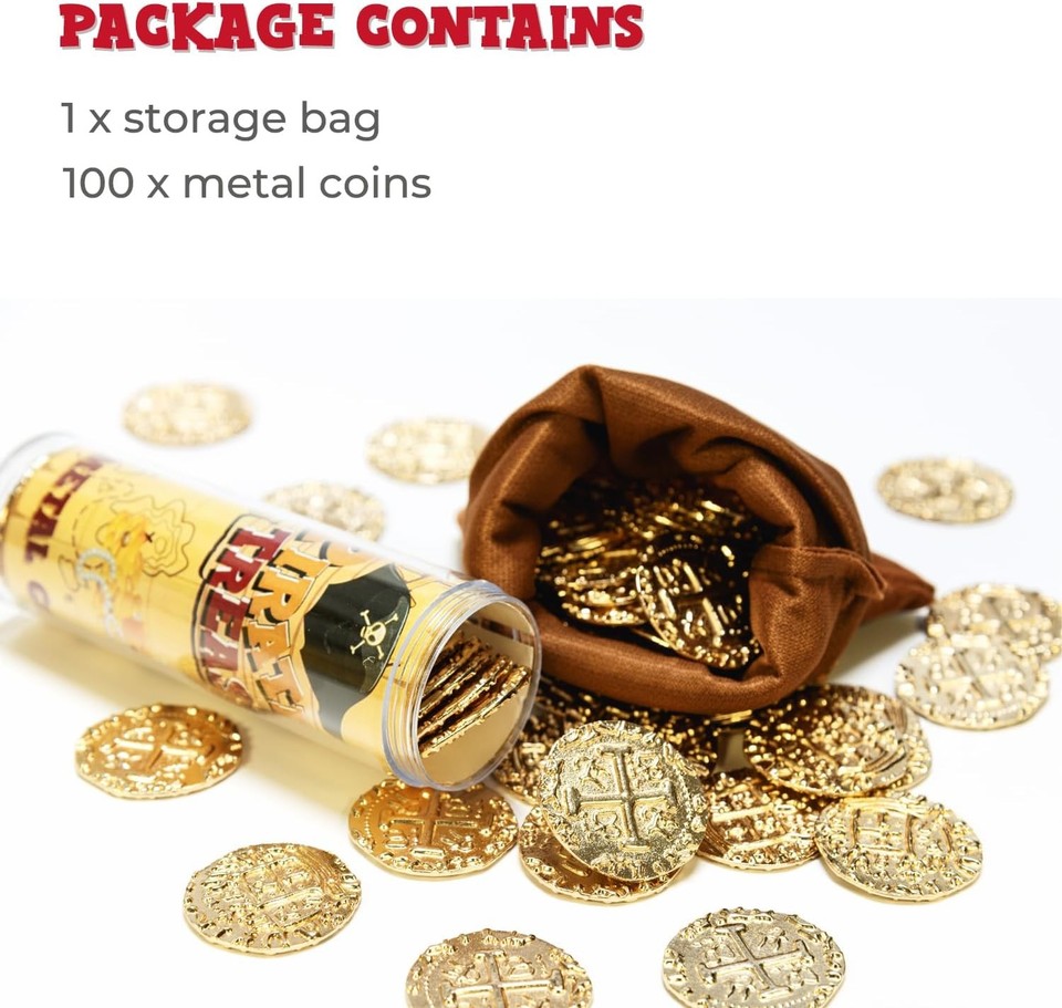 Prefdo 100PCS Large Gold Treasure Coin Set Doubloon Replicas Pirate ...