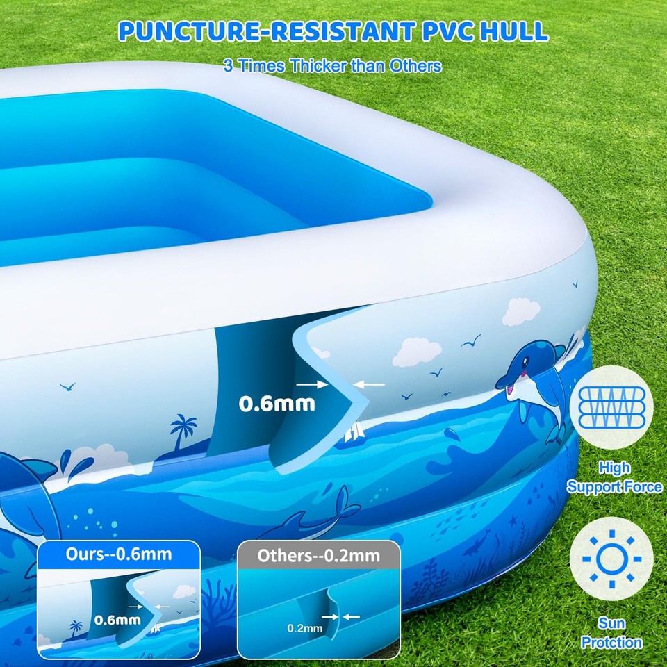 Large Inflatable Pool with Pump, 130"x72"x22" Full-Sized Blow Up Pool ...